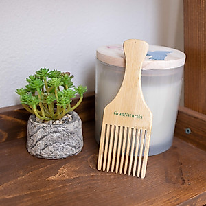 GranNaturals Wooden Comb & Hair Pick - Natural Wood Volumizing & Styling Tool for Thick, Coarse, Curly Hair - Non-Static Comb for Afro & Beard - Long Tooth Detangling Accessories for Men & Women