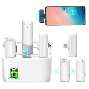 ULANZI J12 Wireless Lavalier Microphone for USB C Phone White, 2-in-1 Plug-Play Mic with Charging Case for Phone Video Recording Interview Youtubers Vloggers, 65ft Transmission Range