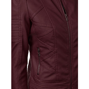Lock and Love LL WJC746 Womens Vegan Faux Leather Motorcycle Jacket L Wine