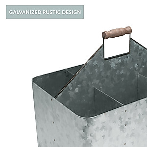 Barnyard Designs Galvanized Metal Kitchen Utensil Holder for Countertop, Farmhouse Kitchen Utensil Holder for Kitchen Counter, Decorative Kitchen Utensil Holder Large Rustic Utensil Caddy, 11.25x5.5