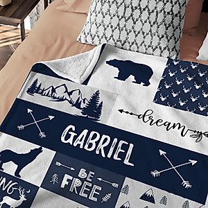 MeMate Personalized Woodland Baby Blankets, Baby Woodland Blanket Custom Name, Deer Baby Blankets for Boys Girls, Baby Bear Wolf Blanket for Baby Shower Newborn Infant Son Toddlers