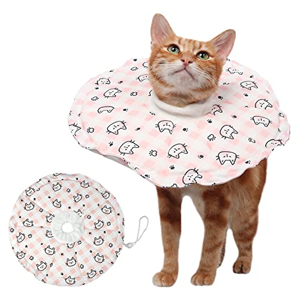 Cat Cone, Soft Cat Cone Collar to Stop Licking and Scratching, Adjustable Recovery Cone for Cats After Surgery with Drawstring Design, Easy to Eat and Drink