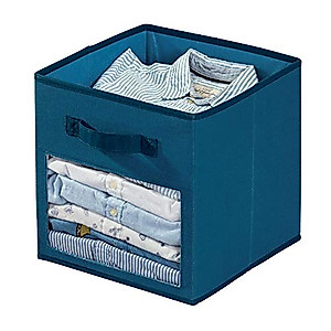 iDesign Emmy Fabric Storage Cube Bin, Small Basket Container with Dual Side Handles for Closet, Bedroom, Toys, Nursery - Blue