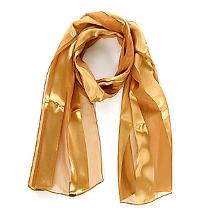SERENITA Scarfs for women | lightweight soft silky scarves | 60" long satin chiffon stripe solid color neckerchief, Gold