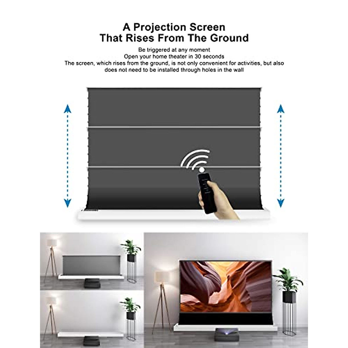 VIVIDSTORM-Projector Screens S PRO 120inch Electric Tension Floor Rising Screen,Motorized Portable self-Rising ALR Movie Theater Office for 4K 8K HD Ultra Short Throw Laser Projector,VWSDSTUST120H-WB