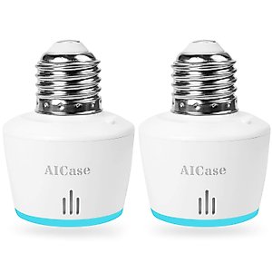 AICase Smart WiFi E27/E26 Light Socket, [2 Pack] Intelligent WLAN Home Remote Control Light Lamp Bulb Holder Compatible with Alexa and Google Home-White