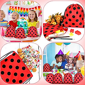 Woanger Ladybug Party Drawstring Bags Ladybug Party Favors Red Black Polka Dots Candy Goodie Gift Bags for Birthday Baby Shower Supplies(16 Pcs)