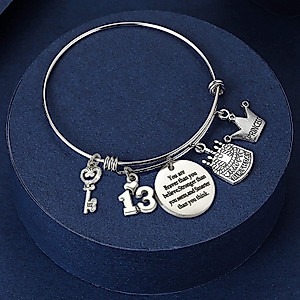 Miss Pink 13th Birthday Jewelry Gifts for Her Stainless Steel Expandable Bangle 13 Year Old Charm Bracelets for Daughter Granddaughter