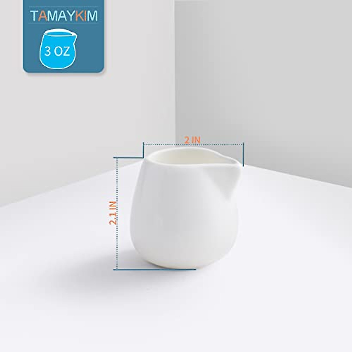 TAMAYKIM 3 oz Ceramic Cream Jugs, Mini Creamer Pitcher, White Porcelain Classic Creamers for Coffee, Tea, Milk, Jam, Sauces, 6 Pack
