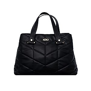 XOXO Women’s Black Chevron Vegan Leather Quilted Pattern Satchel Bag With Adjustable Strap
