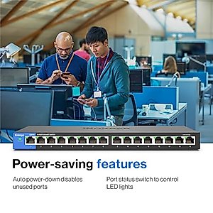 Linksys LGS116 16 Port Gigabit Unmanaged Network Switch - Home / Office Ethernet Switch Hub with Metal Housing - Wall Mount or Desktop Ethernet Splitter, Easy Plug & Play Connection