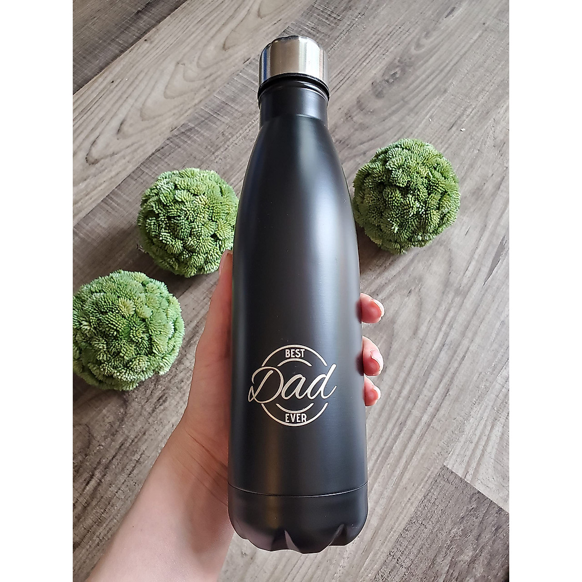Best Dad Ever Black Water Bottle Stainless Steel & Vacuum Insulated Water Bottle Thermos for Hot & Cold Water, 17 oz Reusable Metal Bottle