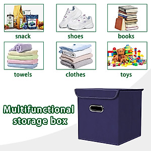 STOREONE Foldable Storage Bins Cubes Storage Organizer With Lid,Fabric Cube Storage Box With Handle,For Home Bedroom Office,Closet, Clothes, Toys,3 Pack,（Navy Blue
