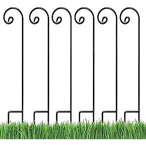Ashman Shepherd Curled Hook (6 Pack), 35 Inch Tall 1/4 Inch Thick, Made of Premium Metal for Hanging Bird Feeders, Mason Jars, PlantHangers, Flower Basket, Christmas Lights, Lanterns, and Weddings
