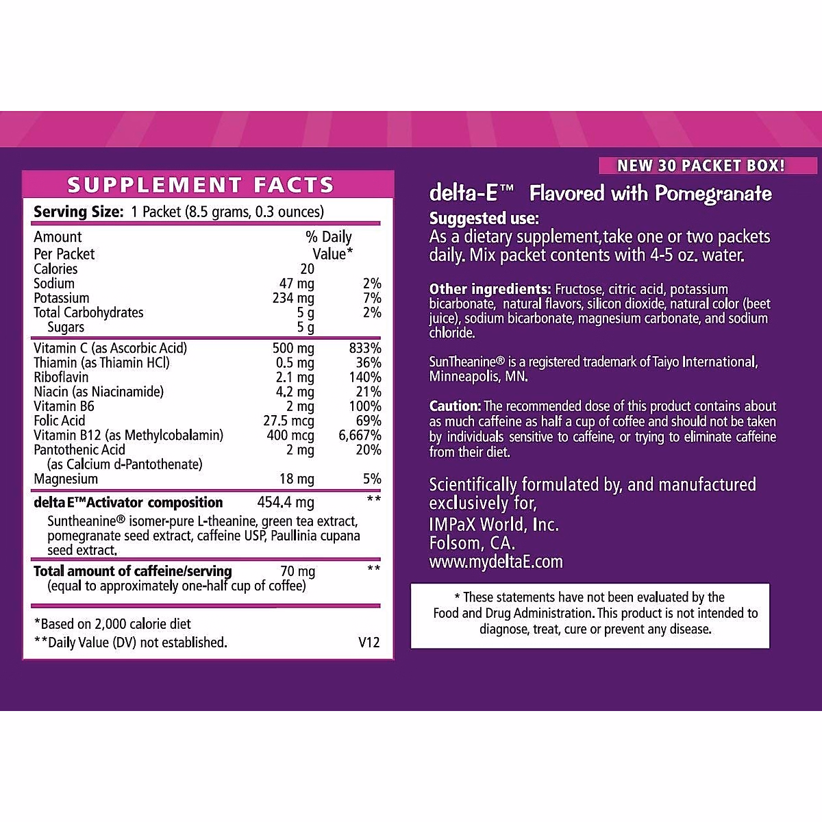 Delta-E Mental Clarity & Focus! Energy Drink Non-GMO, 100% Vegan & Gluten Free (30 Packets)