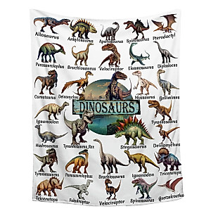 Dinosaur Blanket for Boys Girls,Dinosaur Gifts for Kids Blanket,Types of Dinosaurs Funny Throw Blanket,Soft Cozy Flannel Blanket Dinosaur Room Decor Gifts for Boys Girls,Kids Size-40"x50"