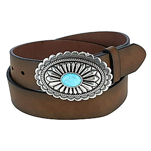 Ariat Women's Basic Brown Strap Tirqouise Buckle Belt, Medium