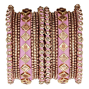Aheli Pink Silk Thread Kundan Chuda Chura Bangle Set For Women and Girls (Size - 2.6)