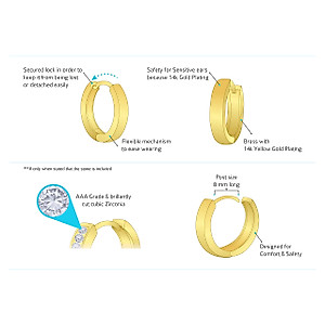 14k Gold Plated Brass White Heart Plain Huggy Baby Girls Hoop Earrings