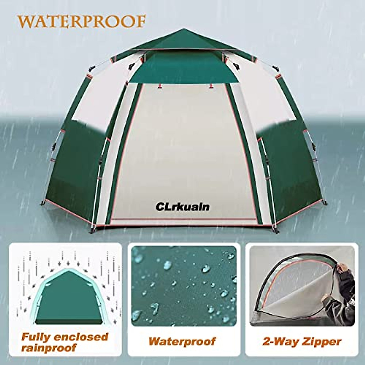 CLrkualn Camping Tent Pop Up 60 Seconds Set Up Family Dome Tent Waterproof Windproof Tent Double Layer Portable with Carry Bag for Outdoor Picnic Hiking Glamping (Green, Medium)
