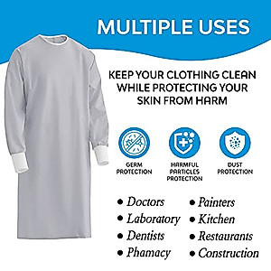 Nobles Reusable Isolation Gowns - Staff Protection for Hospital, Doctor's Office Gray Blockade Gowns - Latex-Free Fluid Resistant Isolation Gowns with Knitted Cuffs - 6-Pack