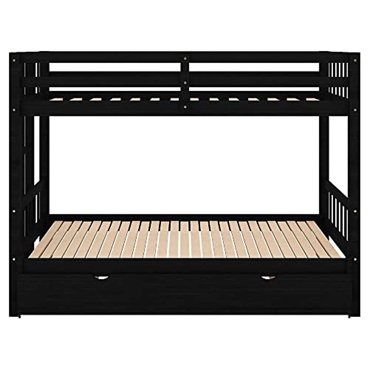 Extendable Bunk Bed with Trundle, Twin Over Double Twin Bunk Bed Frame, Upgraded Version Wooden Bunk Bed with Trundle, Pull-Out Bunk Bed Frame Can Be Extendable, No Spring Box Needed, Espresso