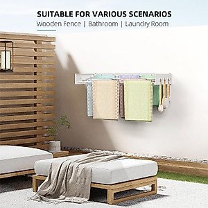 Drying Rack Clothing,Clothes Drying Rack Wall Mounted,Laundry Drying Rack Wall Mount,Foldable,Collapsible,60 lb Capacity 5 Aluminium Poles with 12 Hooks,Space Saving Clothes Drying Rack,White 31.5"