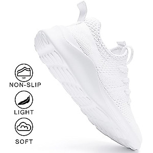 WOHHHW Women Walking Shoes Ladies Running Sneakers Breathable Mesh Sports Shoes Casual Lightweight Gym Lace up Sneakers Fitness Athletic Slip On Comfortable White US Size 8