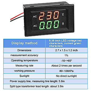 Volt Amp Meter 500V 200A Voltmeter Voltage and Current Meter Digital Dual Display, 0.39 Inches LED 2 in 1 Multimeter, 2-Wire Voltage Amperage Tester Gauge with Current Transformer (2)