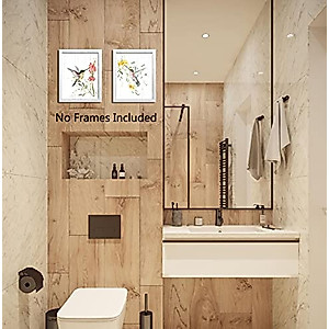 HONGRUIFAN Hummingbird Wall Art Canvas Flower Pictures Watercolor Artwork Prints Painting 8x10 inch Set of 6 Unframed for Kitchen