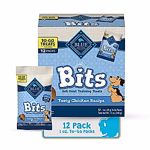 Blue Buffalo BLUE Bits Natural Soft-Moist Training Dog Treats TO-GO, Chicken Recipe 1-oz Bags (Pack of 12)