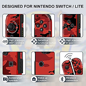 SANGDER Wireless Controller Replacement for Nintendo Switch，Wireless Switch Controller Support Wake-up Function with Grip（Camo Red）