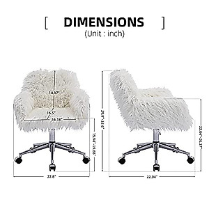 GOOLON Fuzzy Desk Chair Fluffy Office Chair Faux Fur Desk Chair Modern Swivel Chair with Armrest Vanity Chair Soft Comfortable for Woman Girl Living Dressing Room White