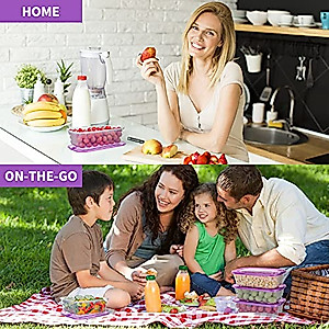 KIGI 【6 PACK】 Plastic Food Storage Containers with Lids Airtight Square Meal Prep Containers,Microwave,Freeze,Dishwasher Safe (Transparent-Purple, 67.6oz-6 Pack)