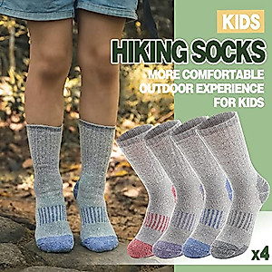Sandsuced Kids Merino Wool Hiking Socks Girls Boys Winter Thermal Warm Cozy Boot Thick Cushion Gift Stocking Stuffers Socks 4 Pairs(Purle/Blue/Red/Grey,4-7 Years)