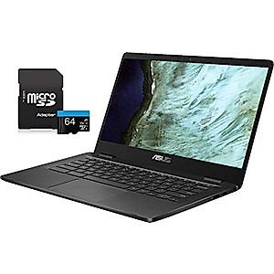 2021 Newest ASUS Chromebook Laptop, 14" HD Non-Touch Display, Intel Celeron N3350 Processor, 4GB Memory, 32GB eMMC SSD, Wi-Fi, Bluetooth, Webcam, Chrome OS, KKE 64GB MicroSD Card, Grey