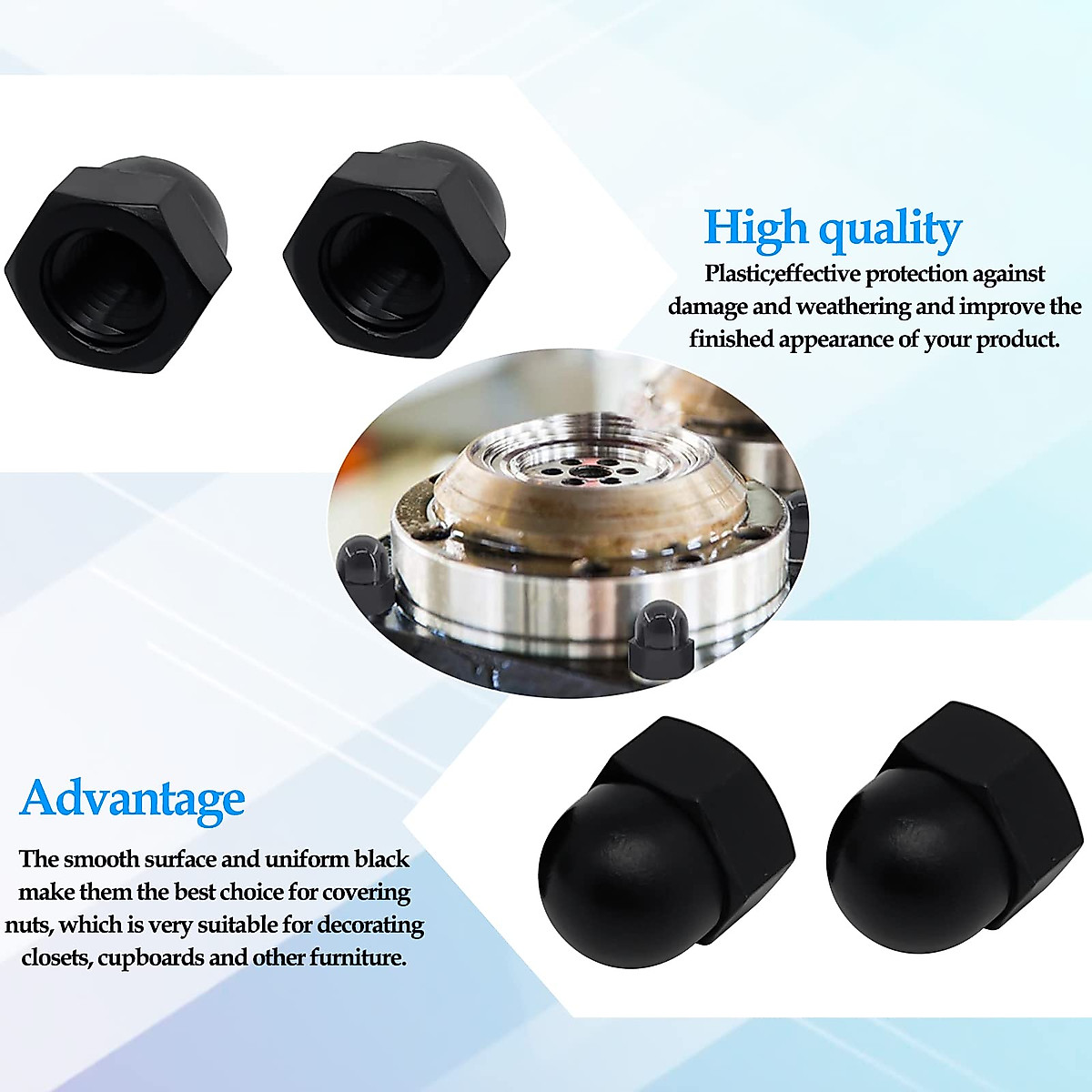 M8-1.25mm Acorn Hex Cap Nut,Dome Cap Head Nuts Nylon Hexagon Decorative Crown Cap Fasteners,Black Tone 30pcs