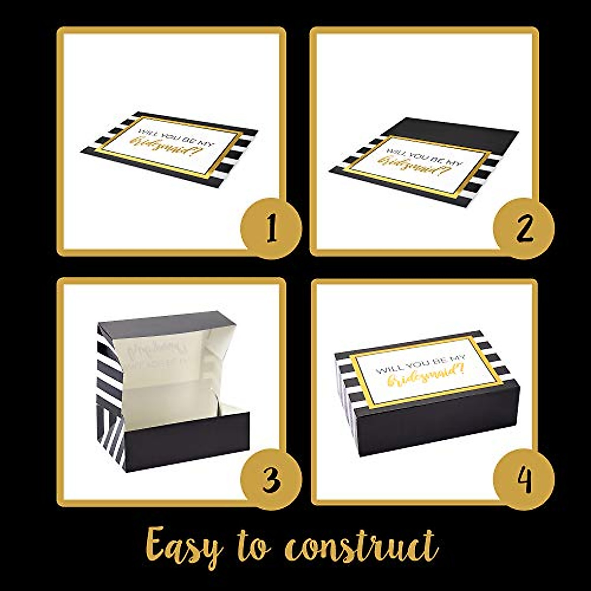 Bridesmaid Proposal Box Set I 6 Pack I 1 Maid of Honor Proposal Box and 5 Will You be My Bridesmaid Boxes I Stripes with Gold Foil Bridesmaid Box for Bridesmaid Gifts