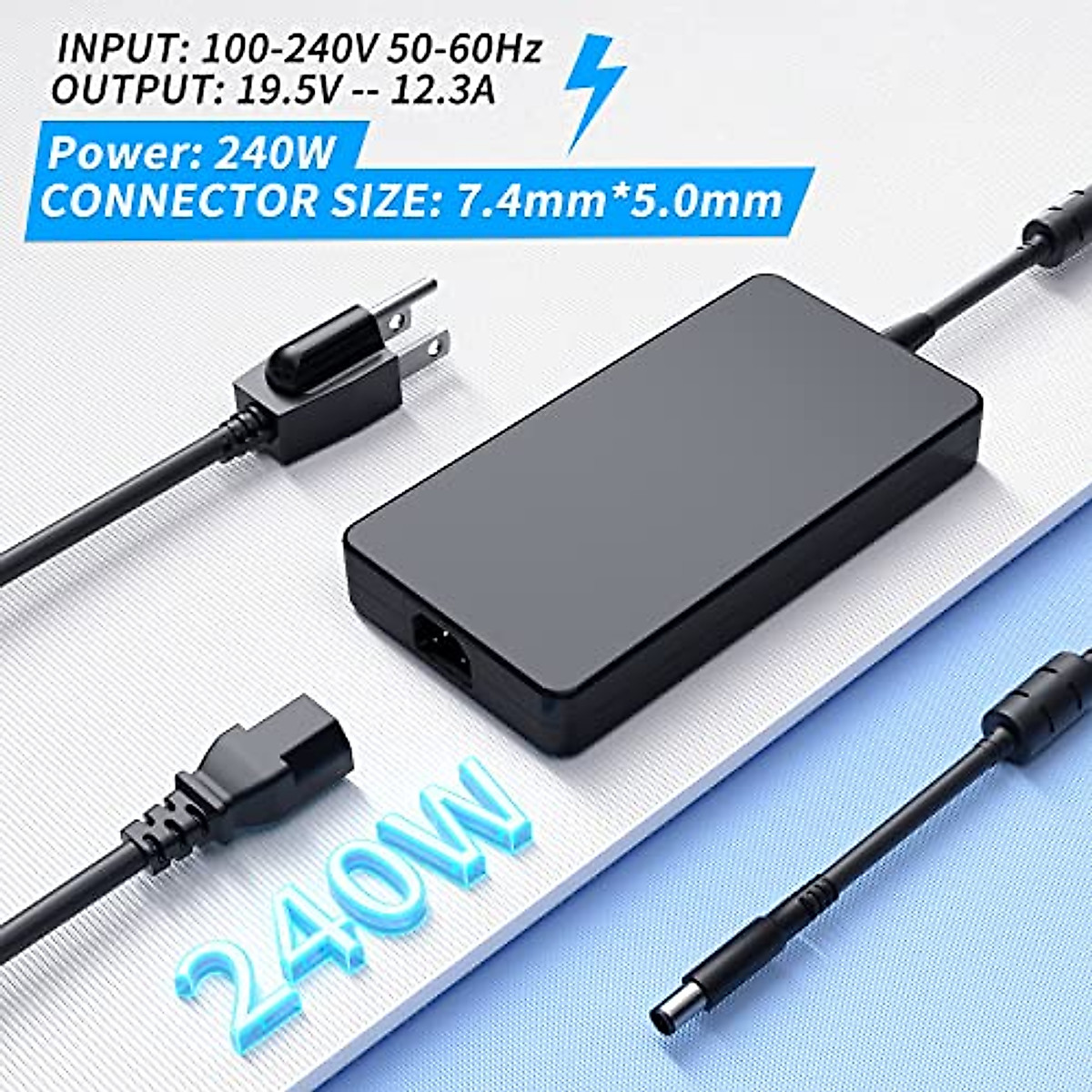VHBW Replacement for Dell 240W Power Supply, Laptop Charger Compatible with Dell Alienware 13 15 17 M17 M15 X51 M17X M18X, Dell G3 G5 G7 G15, Precision 7710 7730 7520 M6800 M6700, PA-9E AC Adapter
