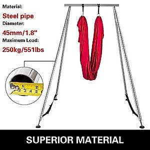 Happybuy Yoga Sling Inversion, 9.6 FT Inversion Yoga Swing Stand 68lbs, 551lbs/250kg Aerial Yoga Frame with 236in/6m Yoga Swing Inversion Sling Body Yoga Bundle Safety Belts Wine Red