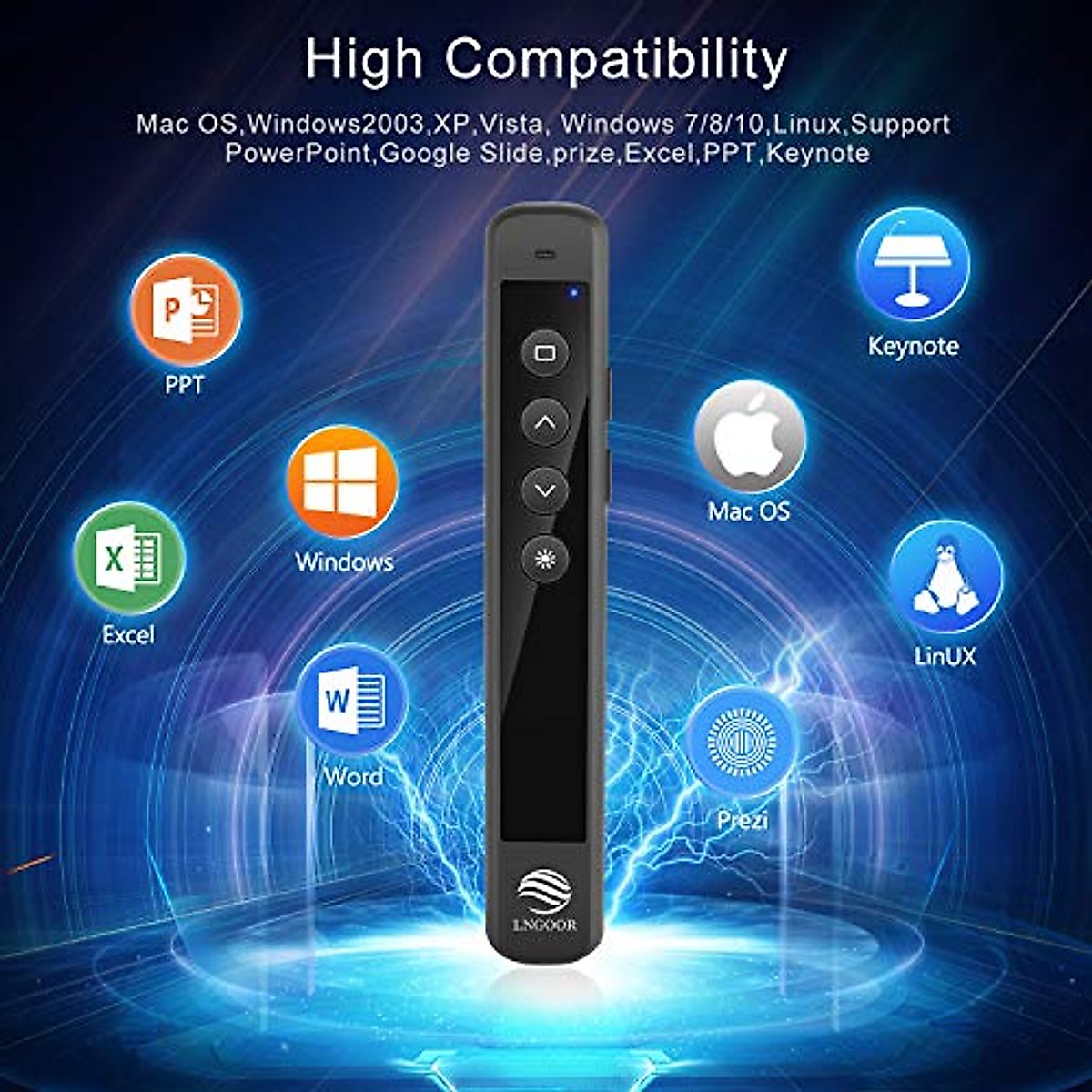 Presentation Clicker, LNGOOR Presentation Remote Rechargeable RF 2.4GHz Wireless Presenter Powerpoint PPT Keynote Slide Clicker with Laser Pointer Support Hyperlink