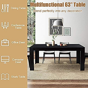 Giantex Dining Table for 6-8, Wood Rectangular Table, 63" L x 31.5" W x 30" H Large Farmhouse Center Table, Home Furniture Kitchen Table, Modern Dining Room Table, Supporting for 330LBS, Black