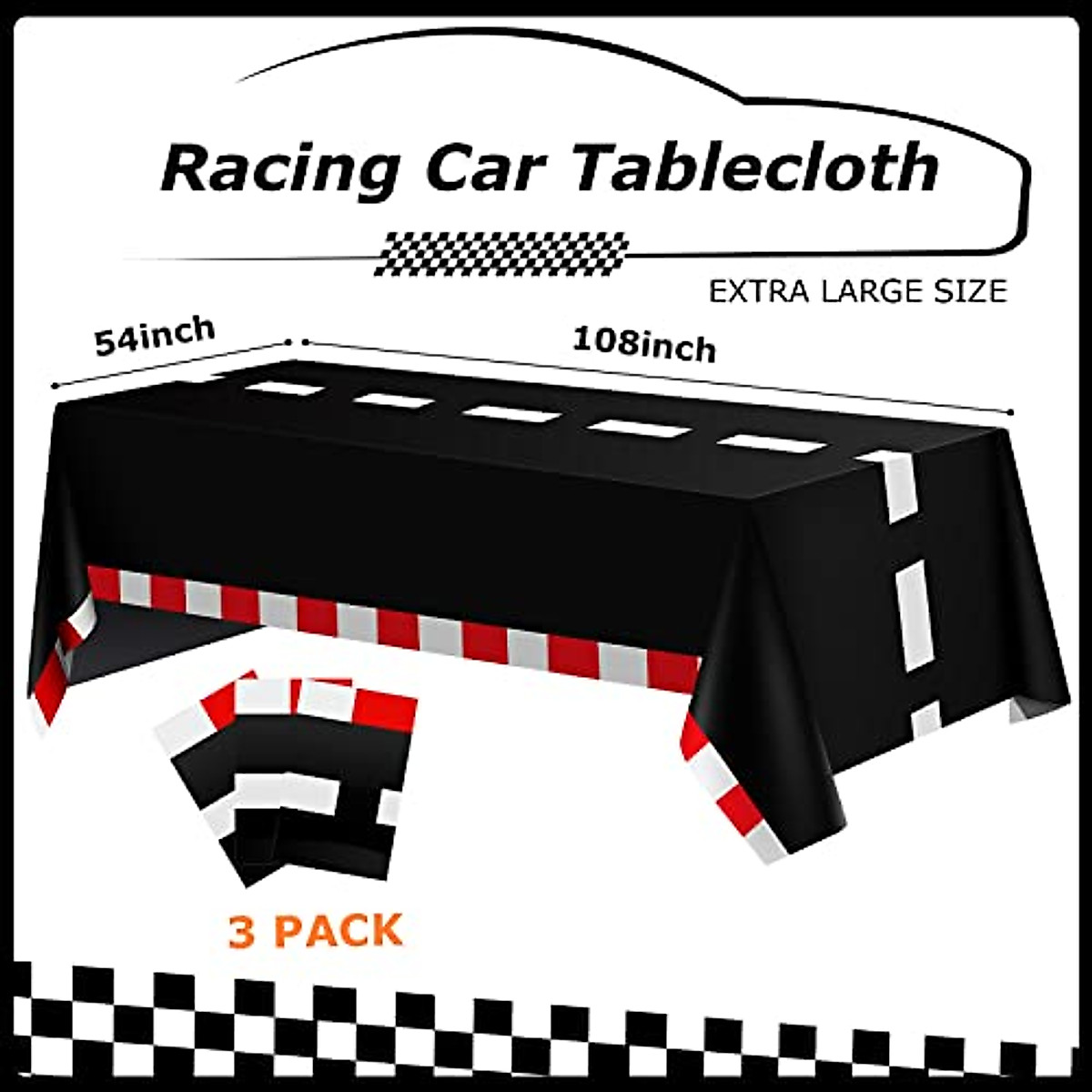 Moukeren 3 Pieces Racing Car Tablecloth Racetrack Table Covers Car Road Table Runner Disposable Race Table Cloth Car Theme Birthday Decorations Party Supplies, 54 x 108 Inches