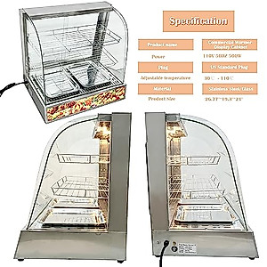 HQHAOTWU Commercial Food Warmer Display Electric Stainless Egg Tart Pizza Food Display Case with Lamp 3-Tier Countertop Pastry Warmer Temperature Adjustable 30-110℃/86-230℉110V