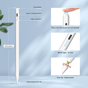 Stylus Pen for iPad 2018-2024, 15 mins Fast Charge Apple Pen iPad Pencil with Palm Rejection and Tilt Sensitivity, Compatible with iPad Pro 11/12.9/13in, iPad 6/7/8/9/10, iPad Air 3/4/5, iPad Mini 5/6