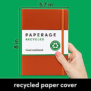 PAPERAGE Recycled Lined Journal Notebook, (Rust Orange Terracotta), 160 Pages, Medium 5.7 inches x 8 inches - 100 gsm Thick Paper, Hardcover