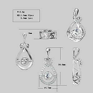 Central Diamond Center Heart & Pear Dancing Gemstone Necklace 925 Sterling Silver & Pure Brilliance Zirconia, Platinum Plated