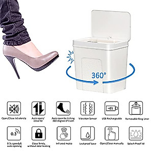 Kitchen Trash Can with Infrared Motion Sensor,Automatic Silent Open Close Lid for Bathroom Bedroom,Smart Electric Touchless Touch Free Handsfree Garbage Bin,Battery Operated Waste Container,3 Gallon