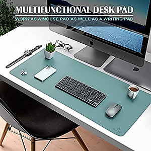 K KNODEL Mouse Pad, Waterproof Desk Mat for Desktop, Leather Desk Pad for Keyboard and Mouse, Desk Pad Protector for Office and Home (Green, 31.5" x 15.7")