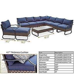 Romayard 10 PCS Patio Conversation Set Outdoor Metal Furniture All-Weather Steel Frame Sectional Sofa Set with Cushions for Garden,Lawn,Pool